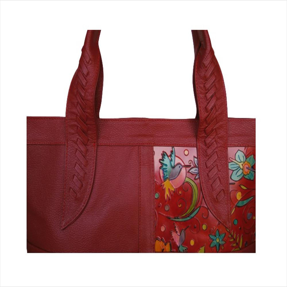 Bolso En Cuero Pintado A Mano Calzado Guerreros Cb 052 Rojo