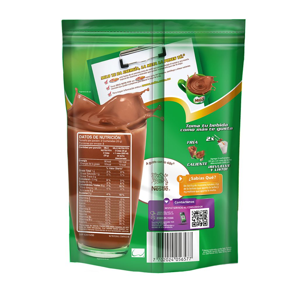 Milo nutrifit bolsa 200 gr - exito.com
