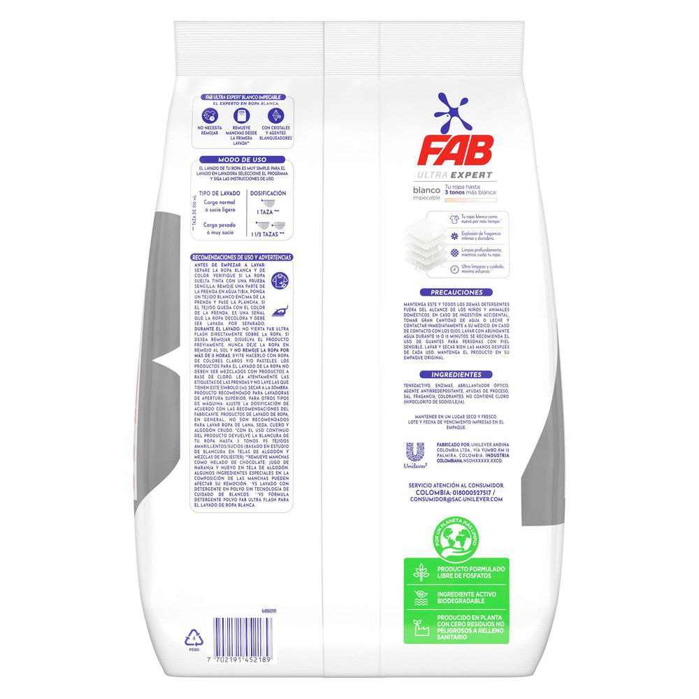 Detergente en polvo FAB ultra expert blanco impecable (2000 gr) img #3