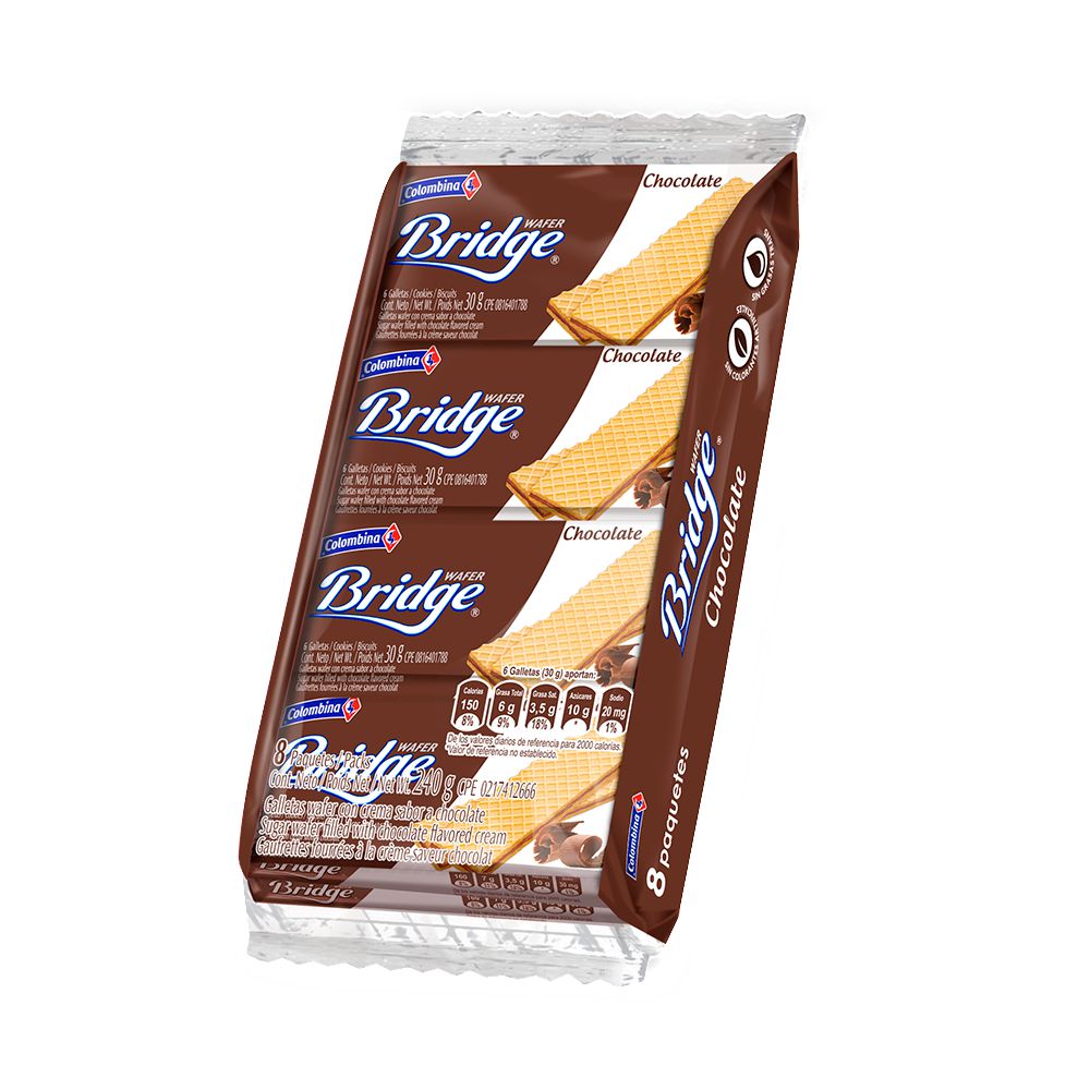 Galleta wafer chocolate 8 paqt indivi BRIDGE 240 gramo - exito.com